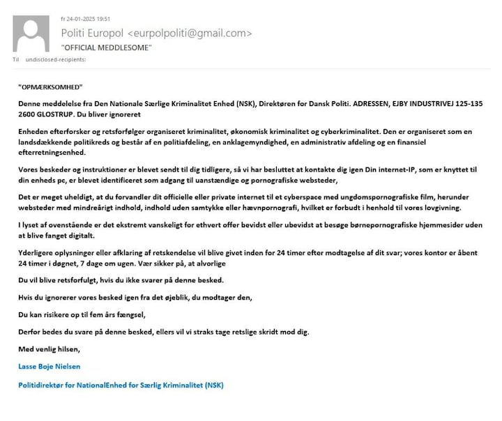 Flere har fået falske mails fra politidirektør 'Lasse Boje Nielsen' | Nyheder | DR