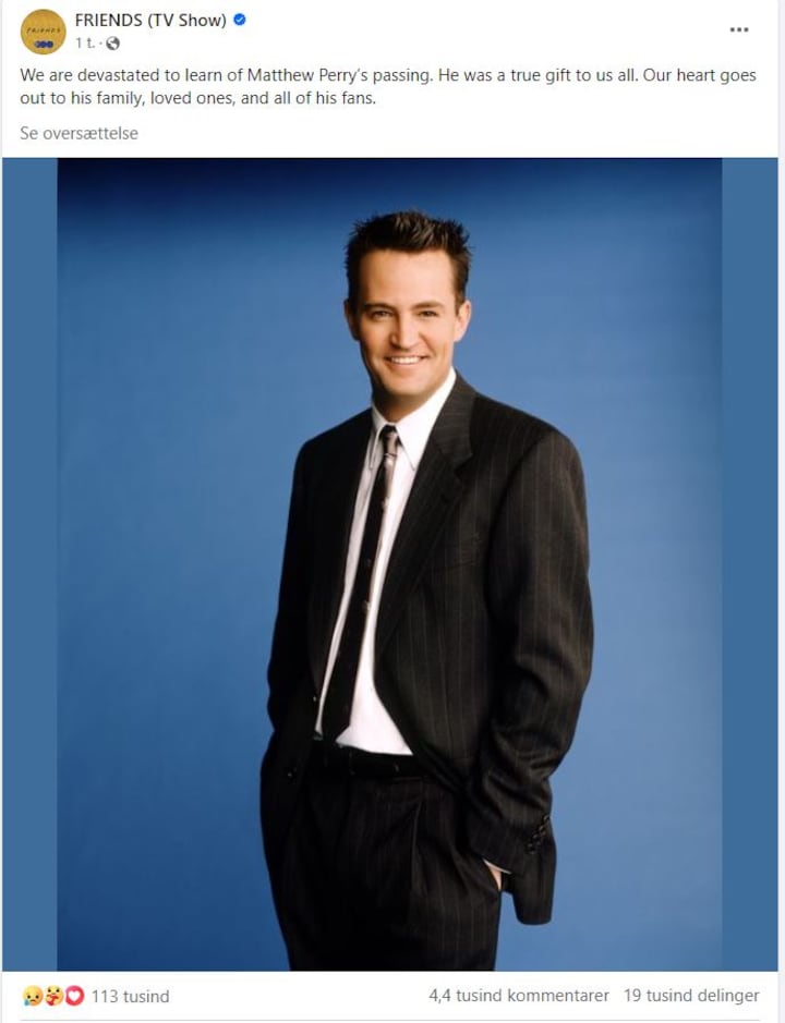 TV-stjernen Matthew Perry fra 'Venner' er død | Nyheder | DR