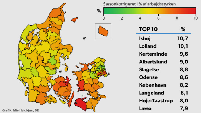 Top 10 kommuner: Her er ledigheden højest | Indland | DR